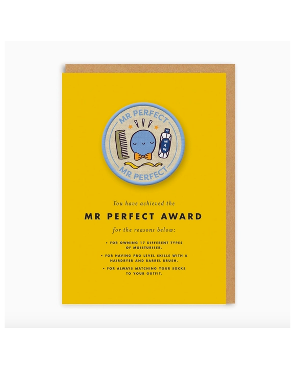 Mr. Perfect Greeting Card and Patch Set - Home