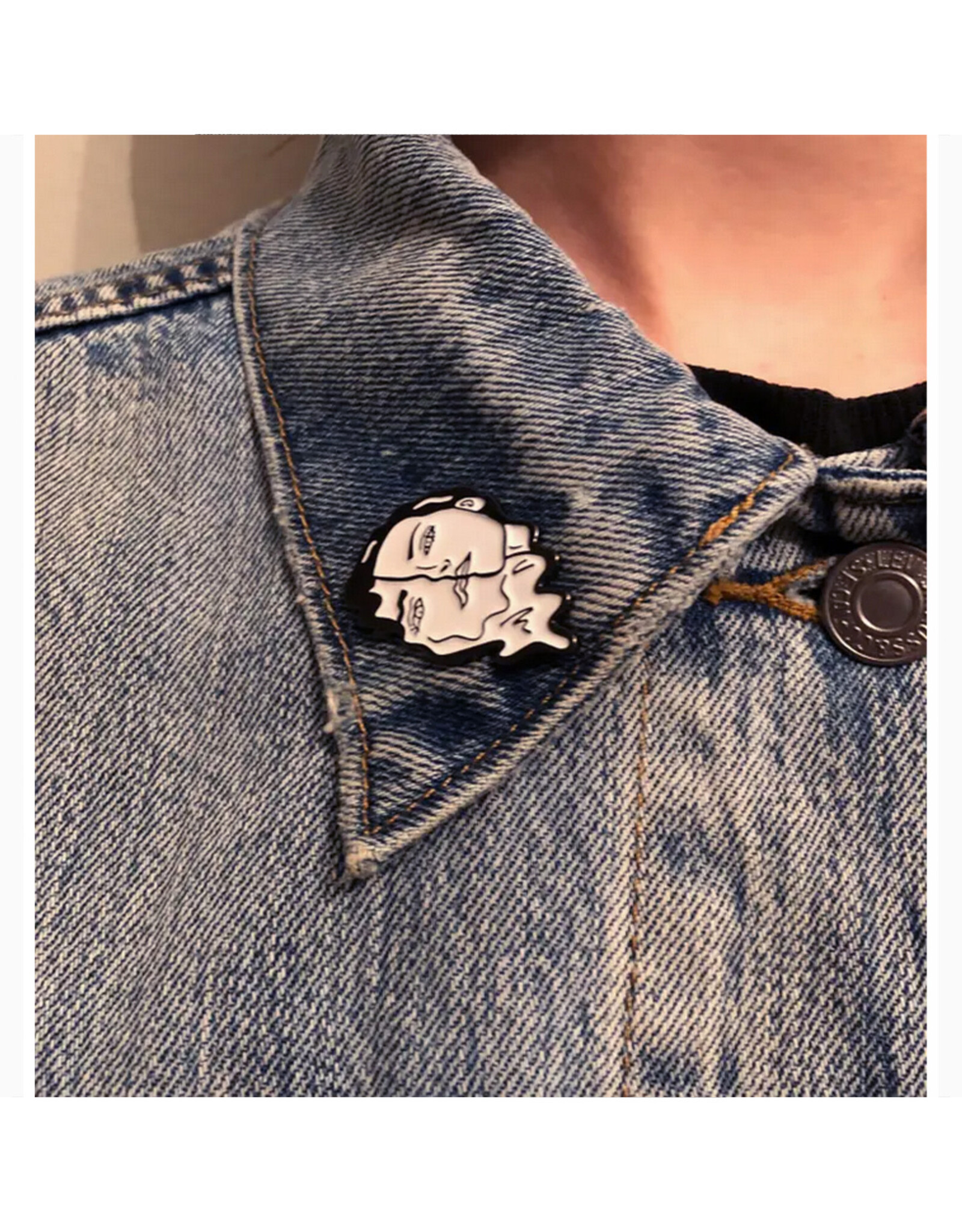 Melting Face Girl Black & White Enamel Pin - Home