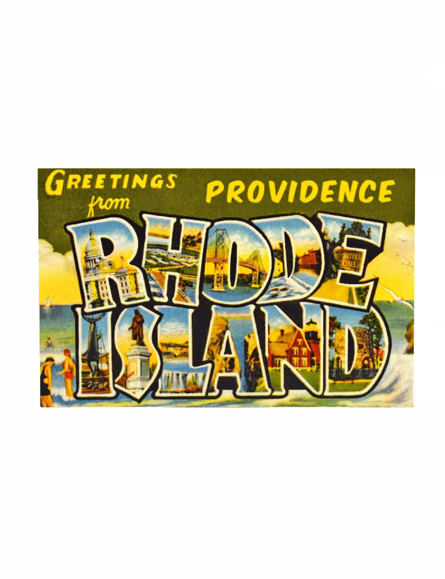 Greetings from Rhode Island (Green) Postcard - Home