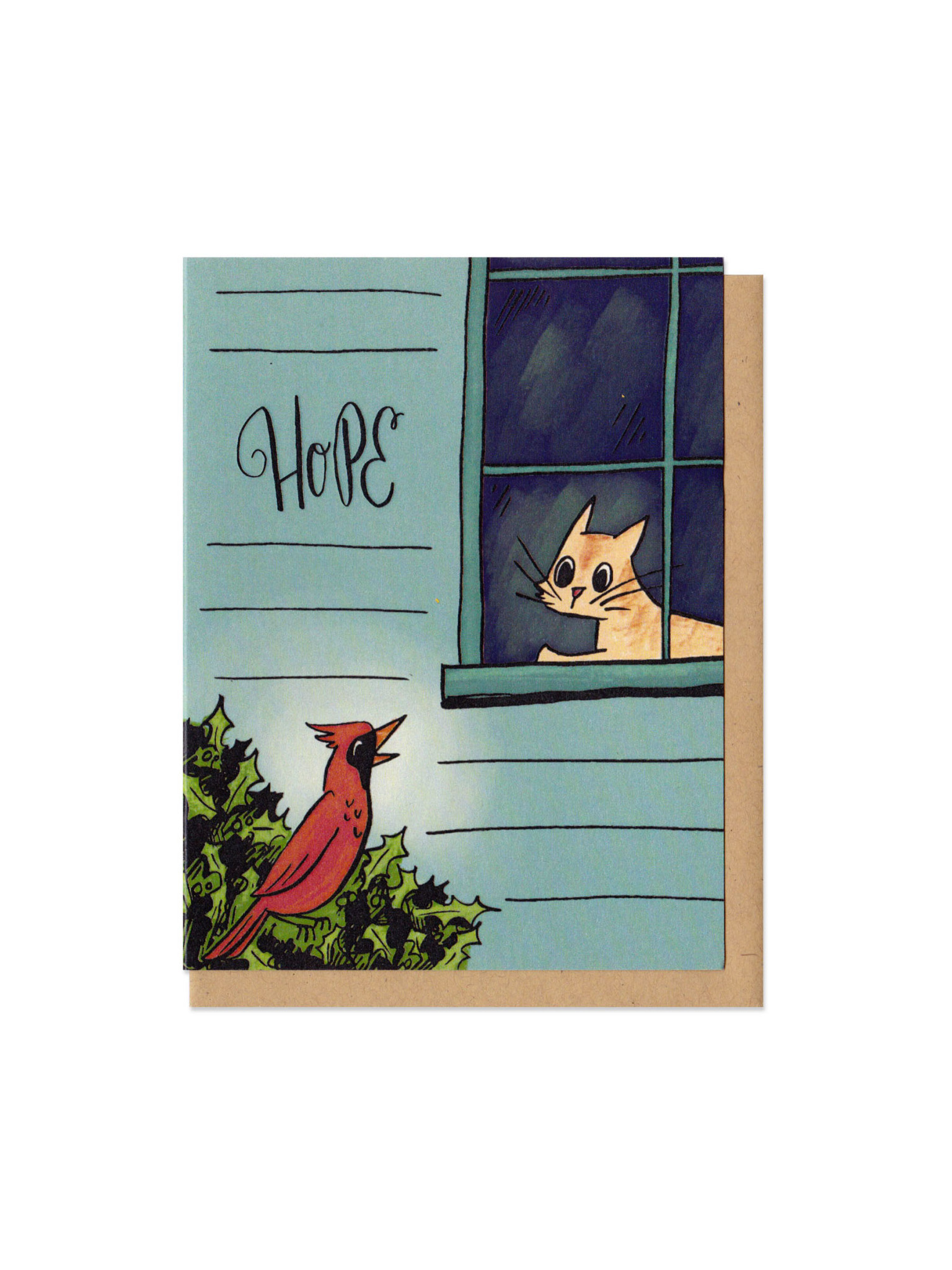 Hope Cardinal & Cat Greeting Card - Home