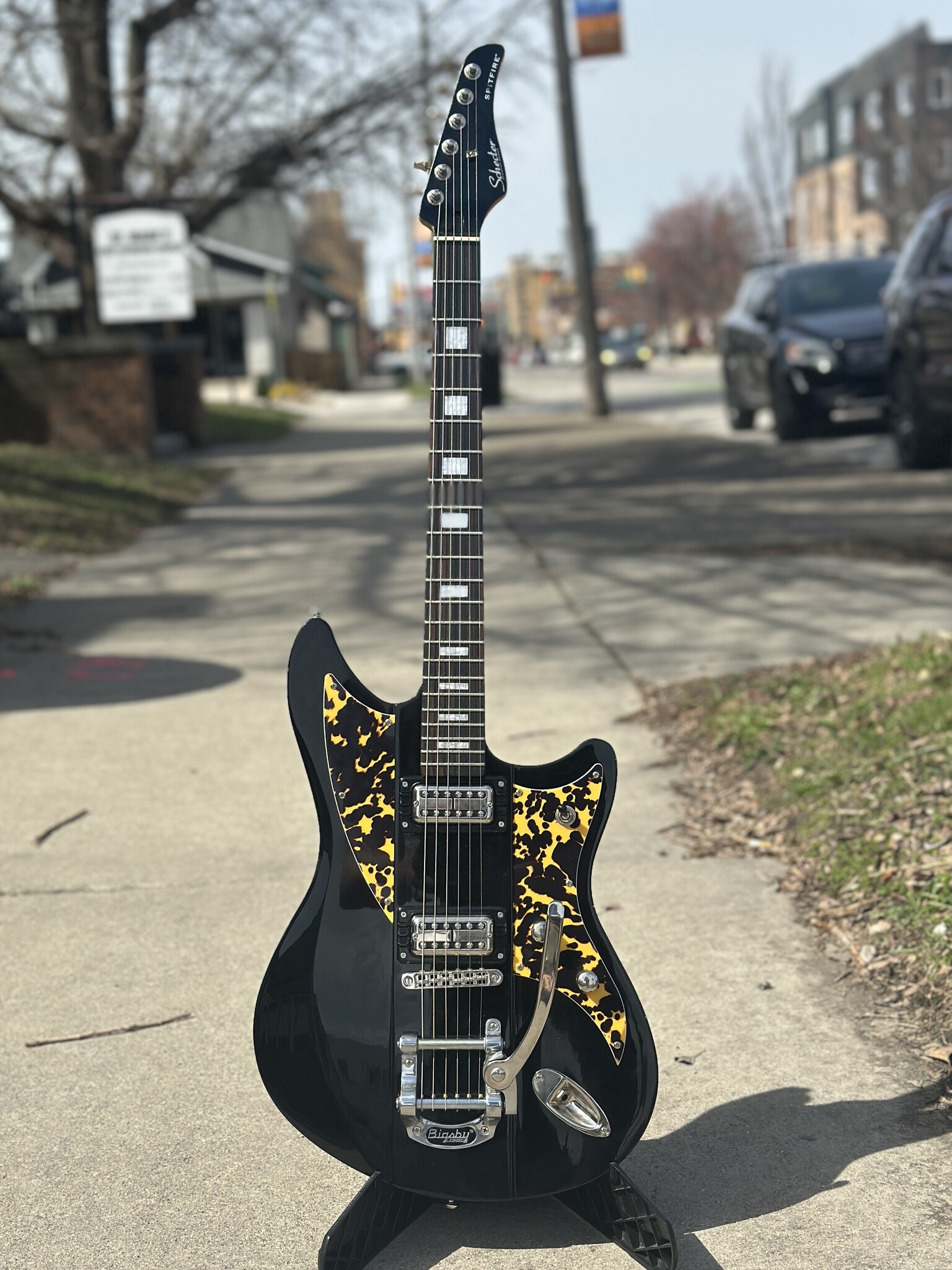 Schecter Spitfire (Black/Leopard) - Indy String Theory LLC