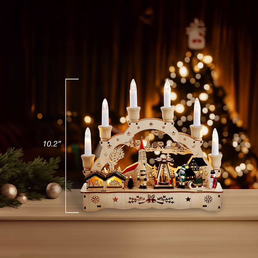 10.25" Wooden LED Light-Up Musical/Motion Christmas Village - The ...