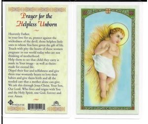 Laminated Holy Card Prayer for the Helpless Unborn - Queen of Angels Catholic Store