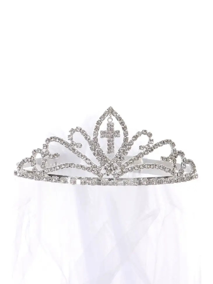 Cross Tiara with Veil - Queen of Angels Catholic Store