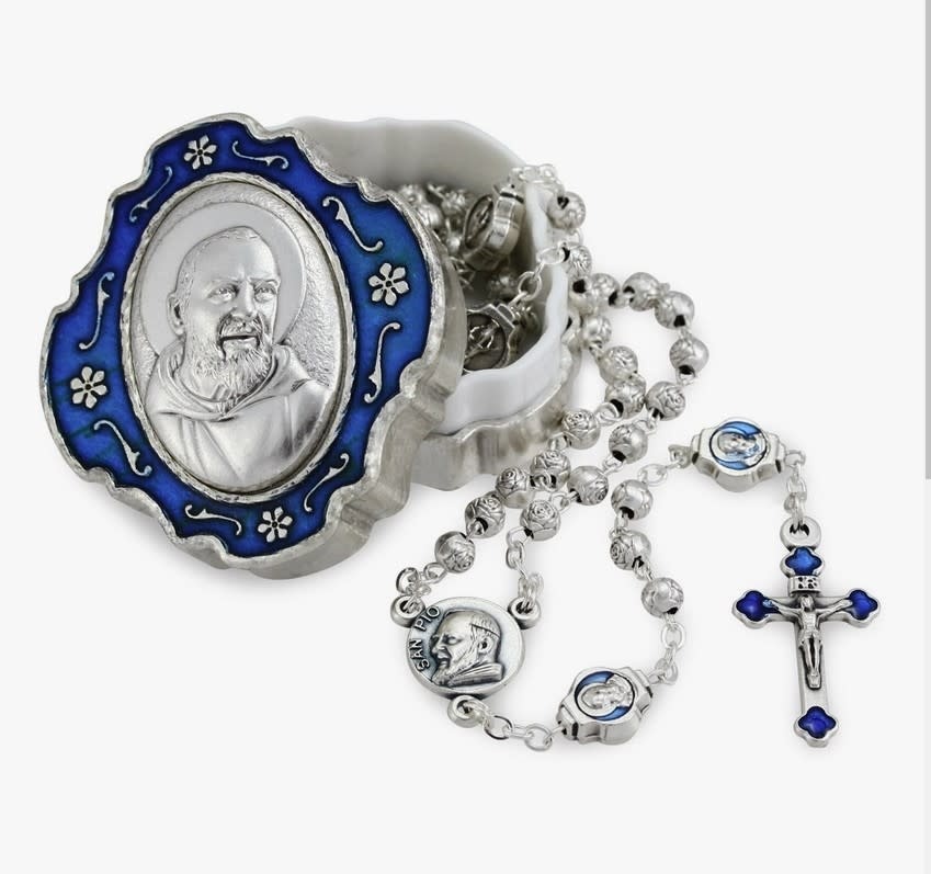 RosaryMart Padre Pio Rosary Metal Beads and Blue Box Gift Set - Queen ...