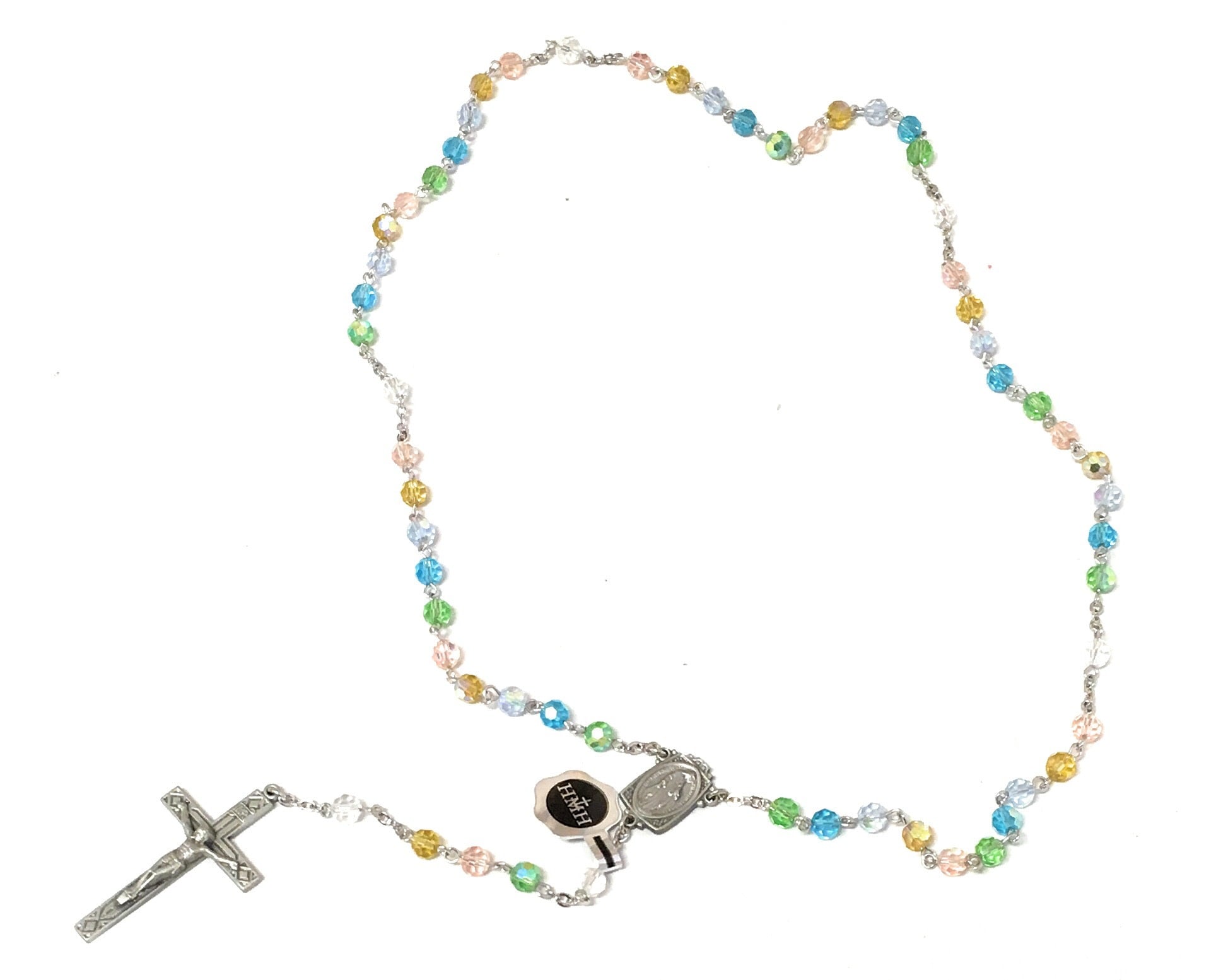HMH Religious 6mm Tin Cut Multi Color Bead Rosary - Queen of Angels ...