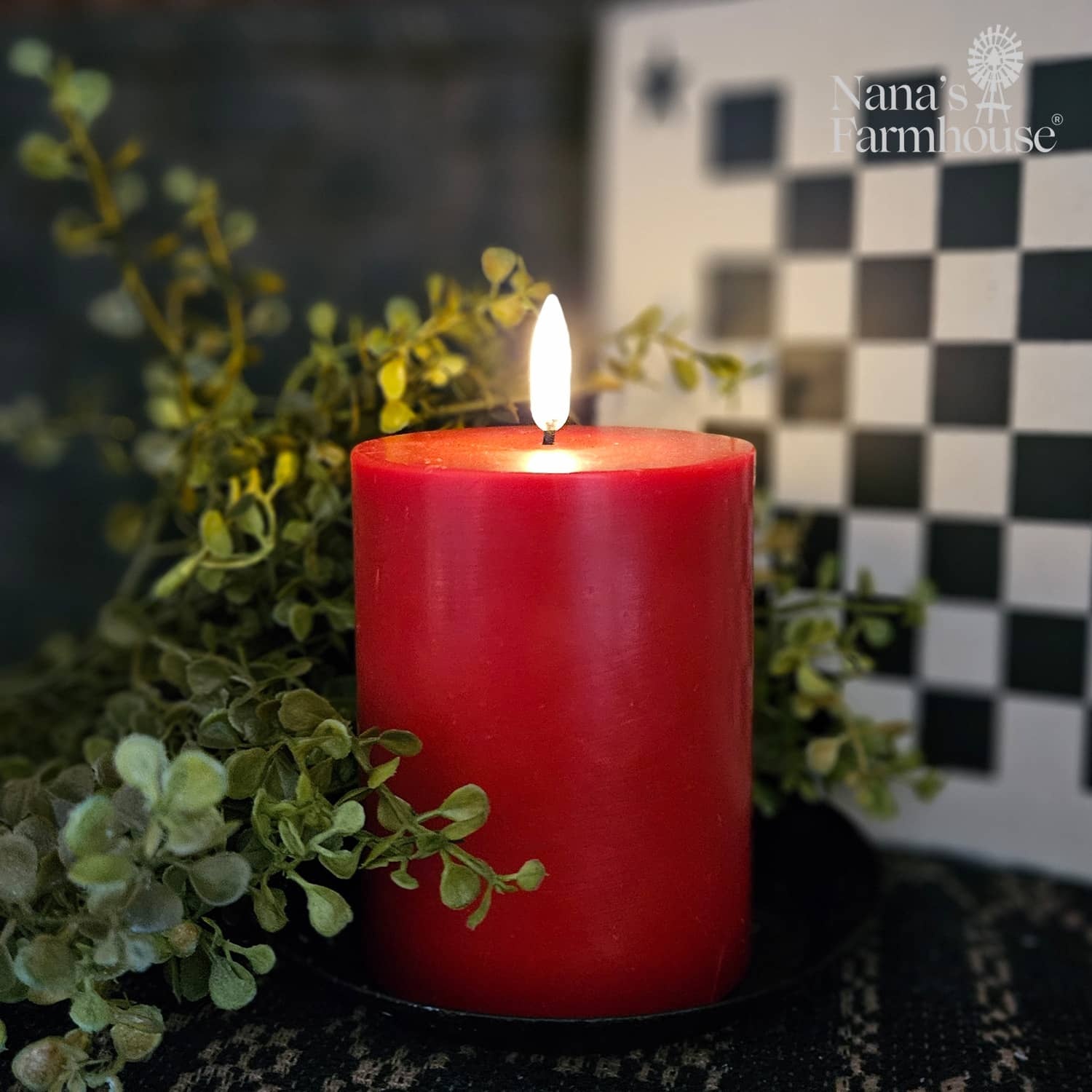 Red Pillar Candle with Timer | Nana's Farmhouse - Nana's Farmhouse