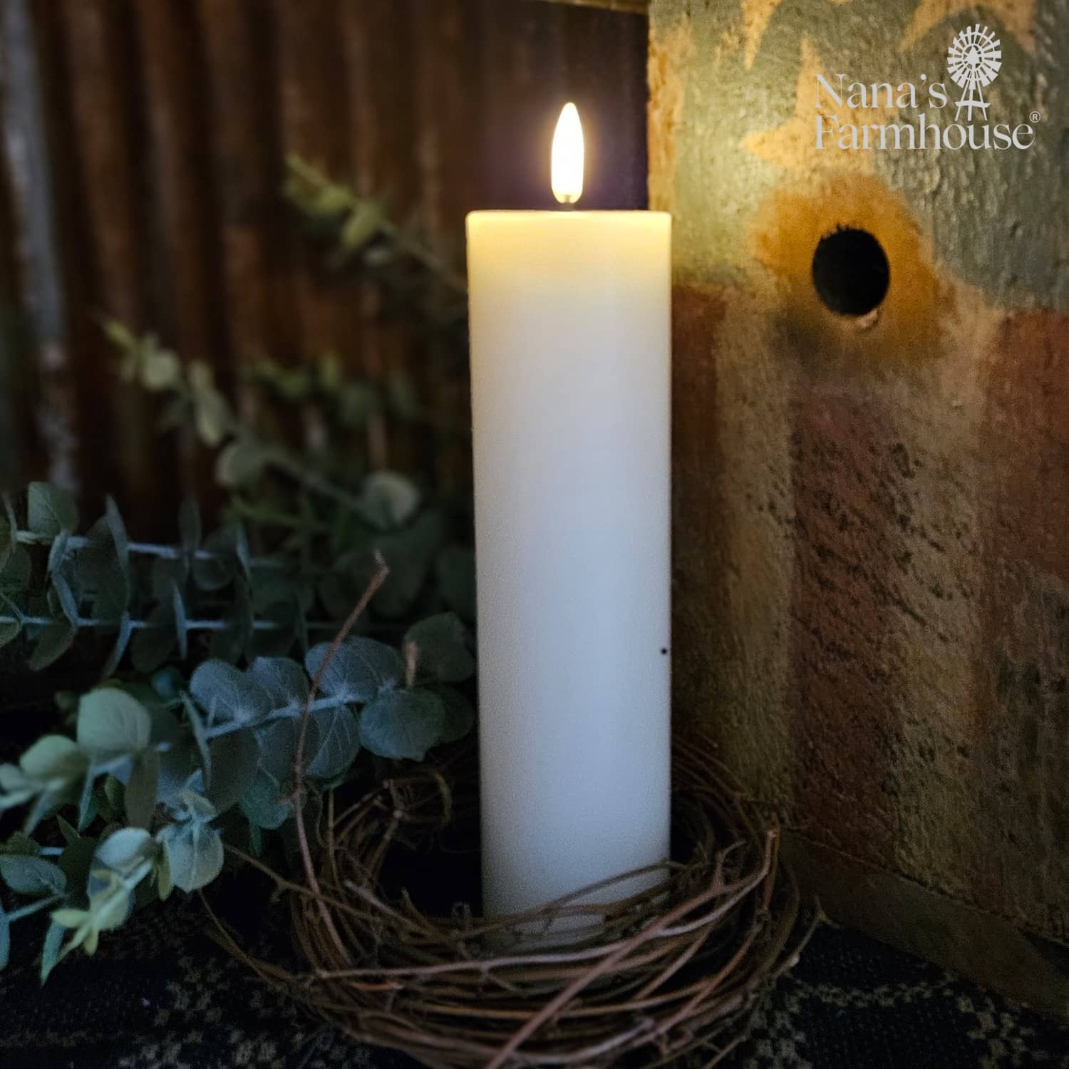 Ivory Pillar Battery Operated Timer Candle Tall | Nana's Farmhouse ...