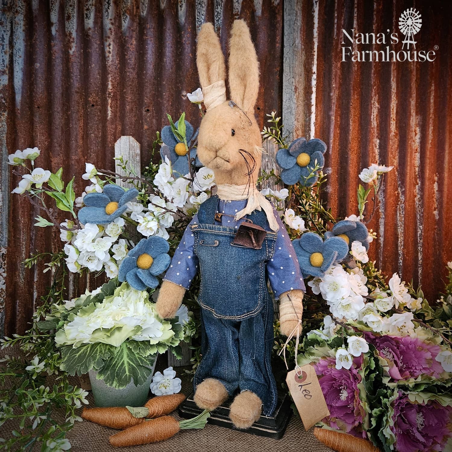 Primitive Rabbit Doll in Denim Overalls | Nana's Farmhouse - Nana's ...