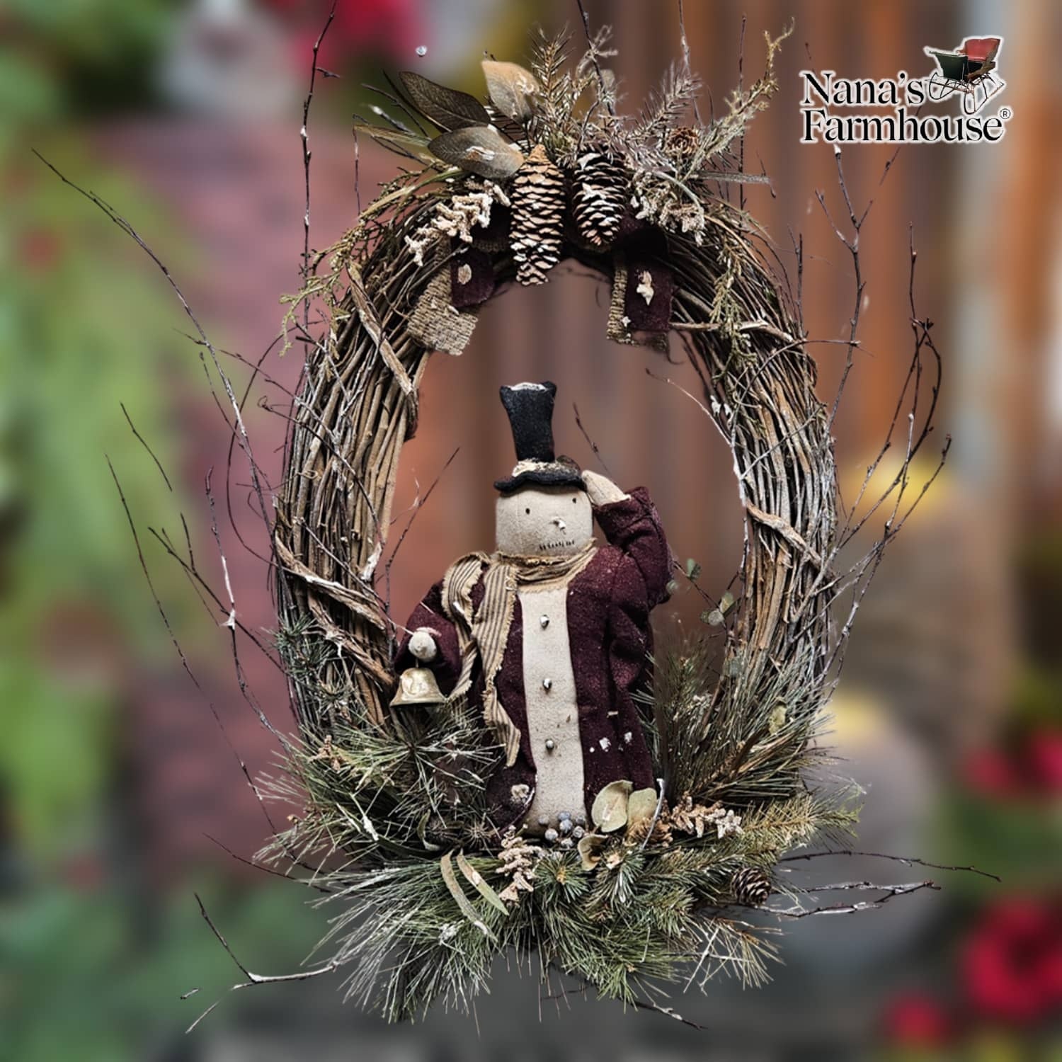 Snowman with Bell Grapevine Wreath | Nana's Farmhouse - Nana's Farmhouse