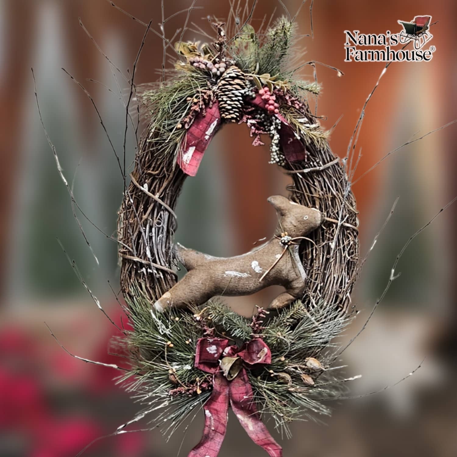 Primitive Deer Grapevine Wreath | Nana's Farmhouse - Nana's Farmhouse