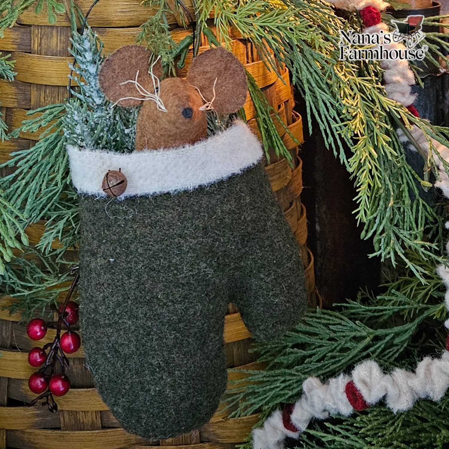 Handmade Mouse In Mitten Ornament Green | Nana's Farmhouse - Nana's ...