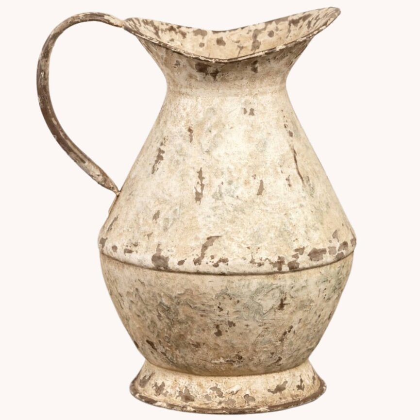 Distressed Cream Metal Pitcher | Nana's Farmhouse - Nana's Farmhouse