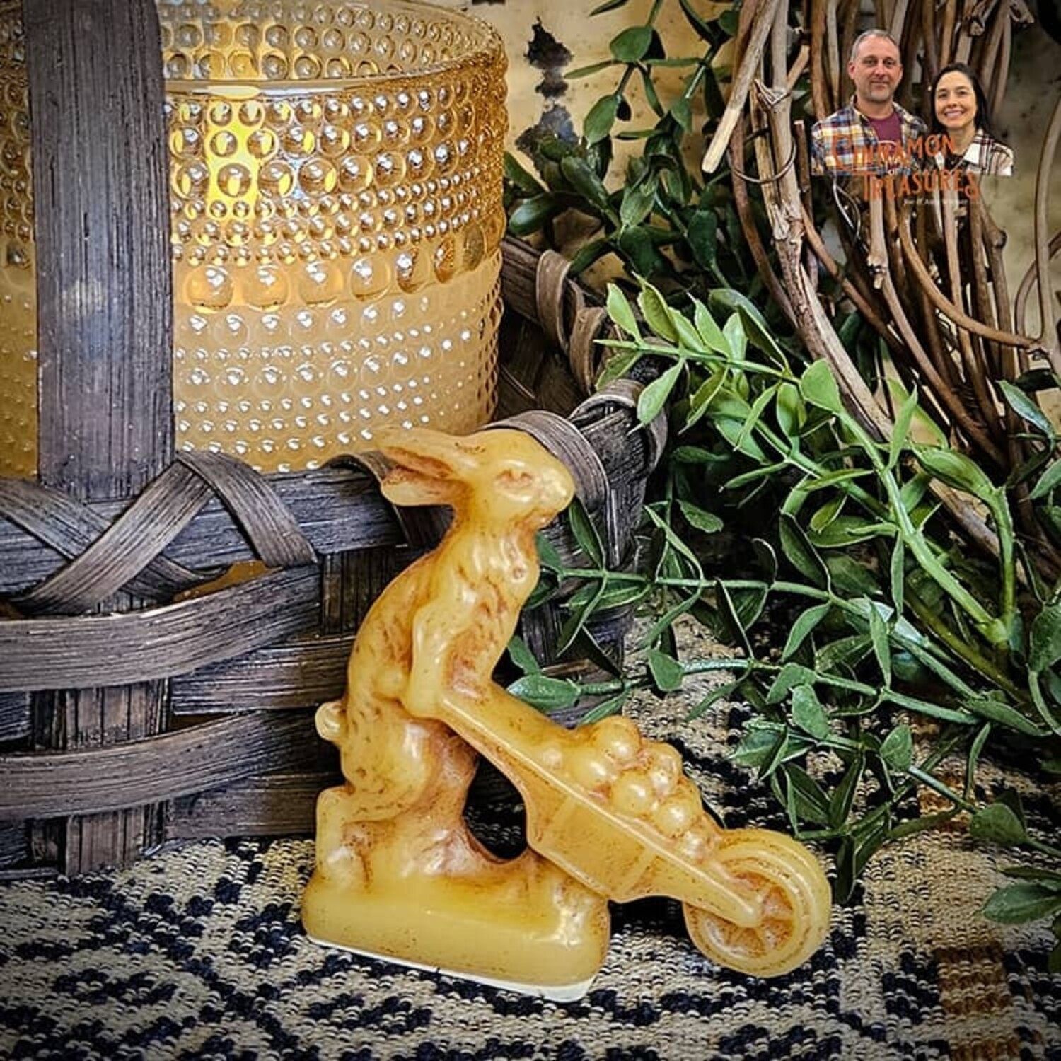 Rabbit Pushing Cart Beeswax Figurine | Nana's Farmhouse - Nana's Farmhouse