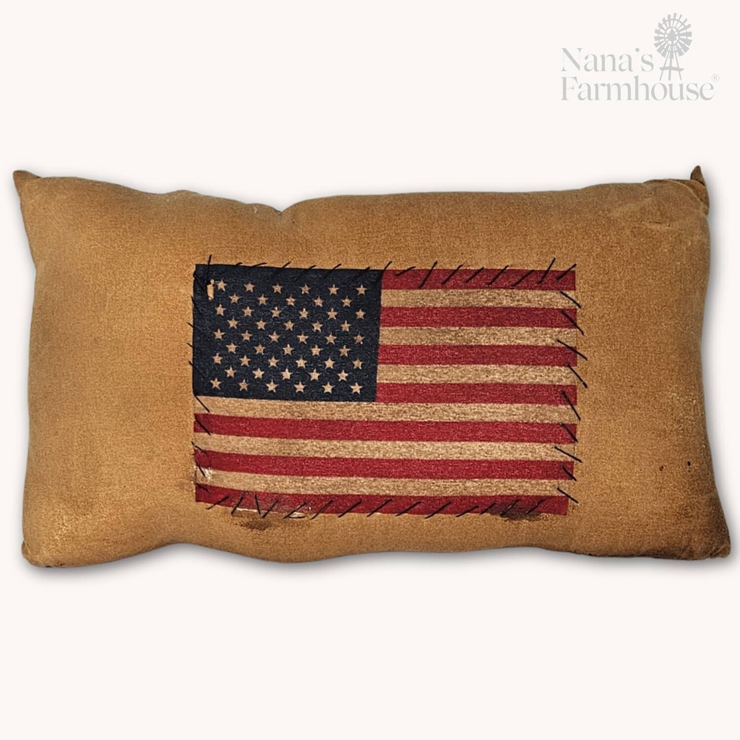 American Flag Pillow Mustard | Nana's Farmhouse - Nana's Farmhouse