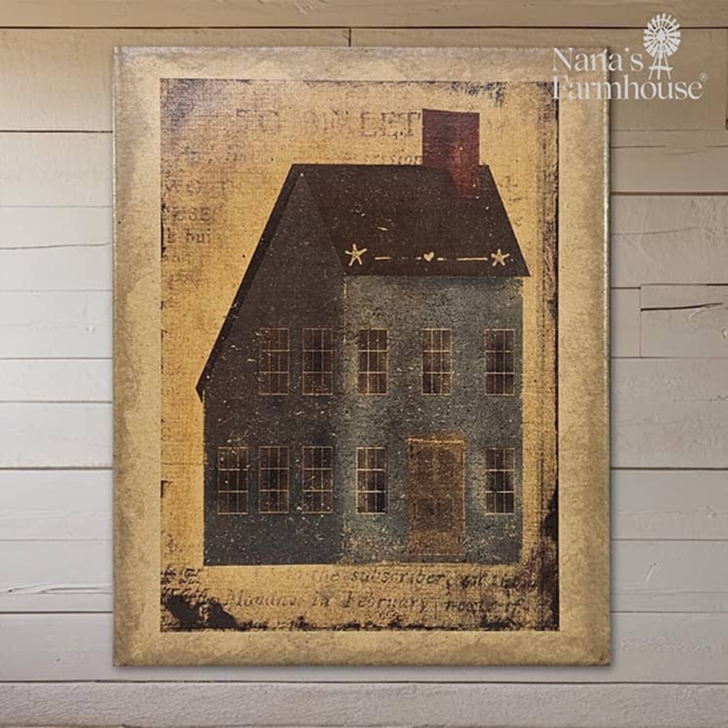Primitive Saltbox Blue House Canvas Print | Nana's Farmhouse - Nana's ...