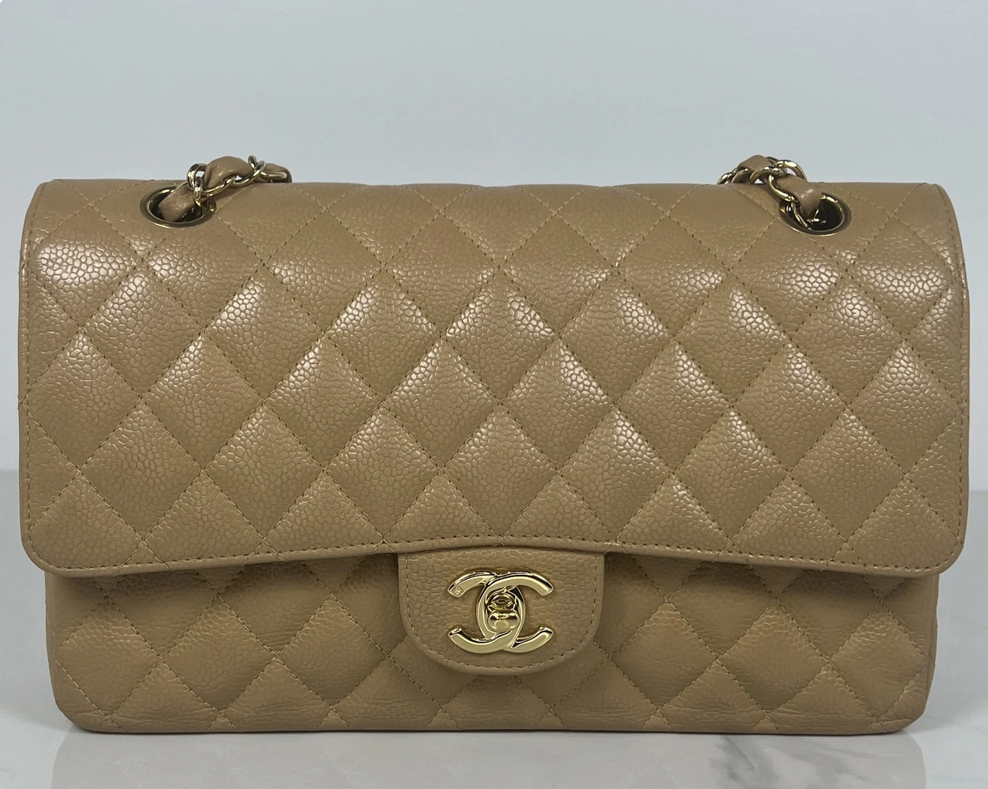 CHANEL Medium Classic Caviar Beige - Ladybird