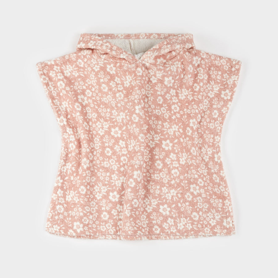 PONCHO DE PLAGE - ROSE À IMPRIMÉS FLORAUX - La Petite Penderie