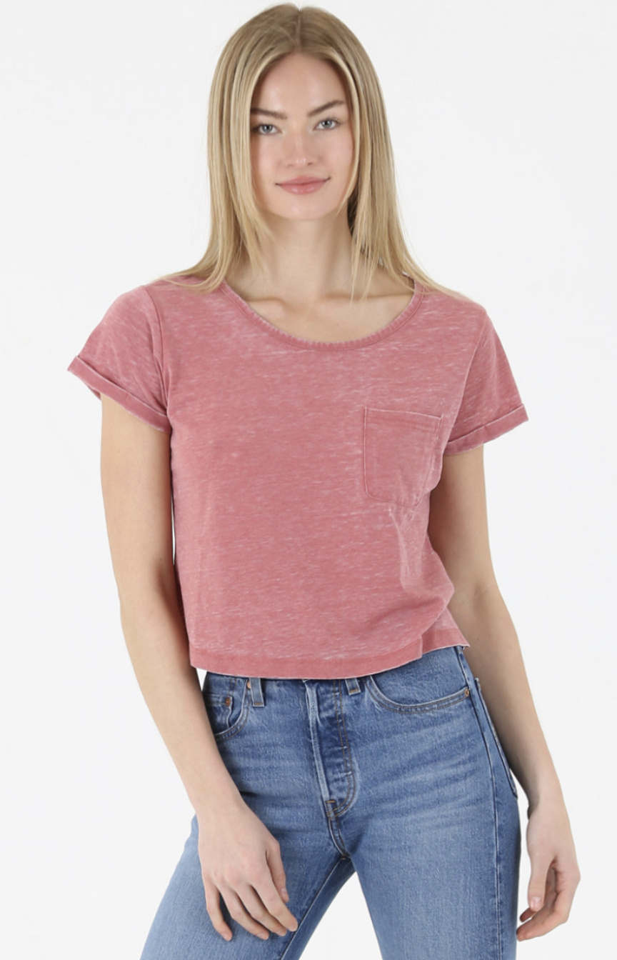 Angie Pocket Burnout Tee (X2DF3) - Creations Boutique