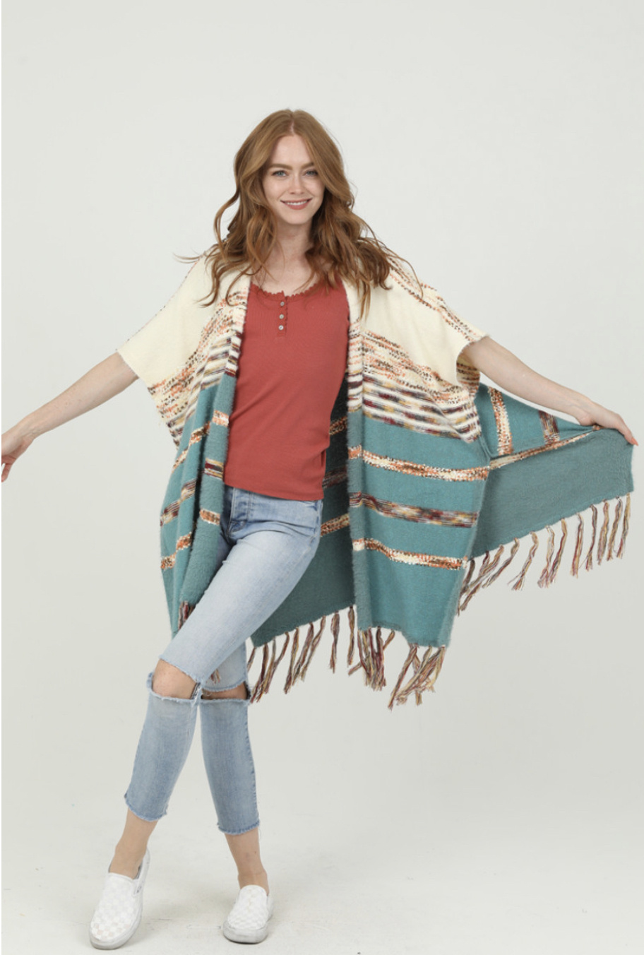 Angie Fringe Sweater Cardigan (XHP49) - Creations Boutique