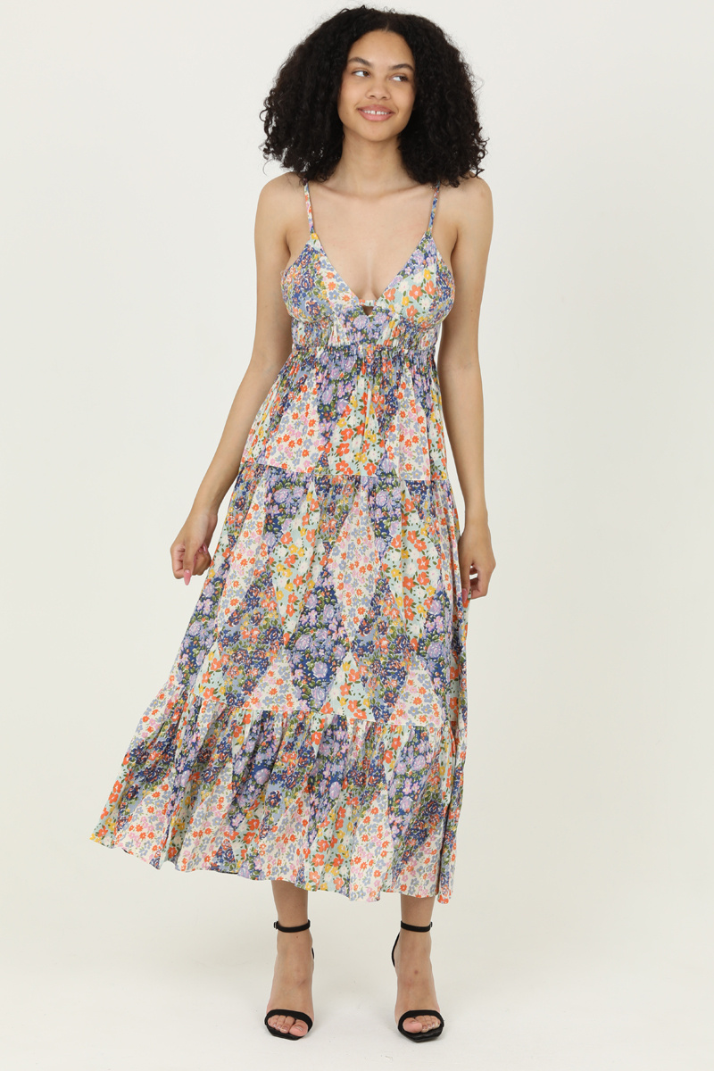 Angie V Neck Maxi with Tie Back Dress(F4F72) - Creations Boutique