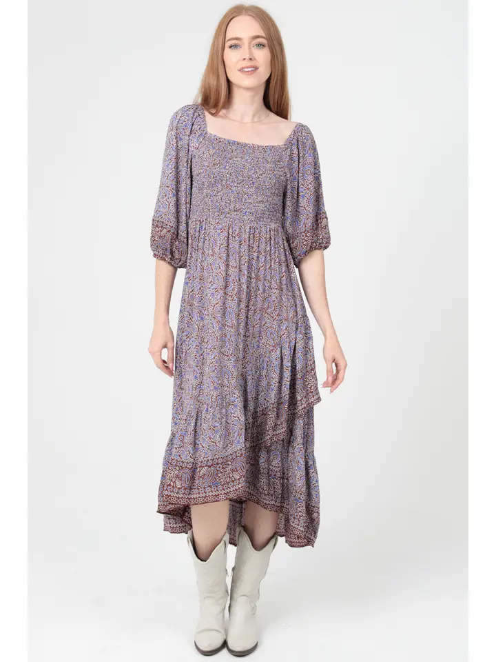 Angie Square Neck Smocked Bodice Maxi Dress (C4J93) - Creations Boutique