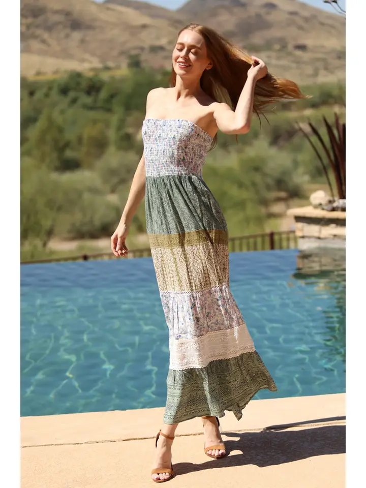 Angie Smocked Sleeveless Maxi Dress (C4D78) - Creations Boutique
