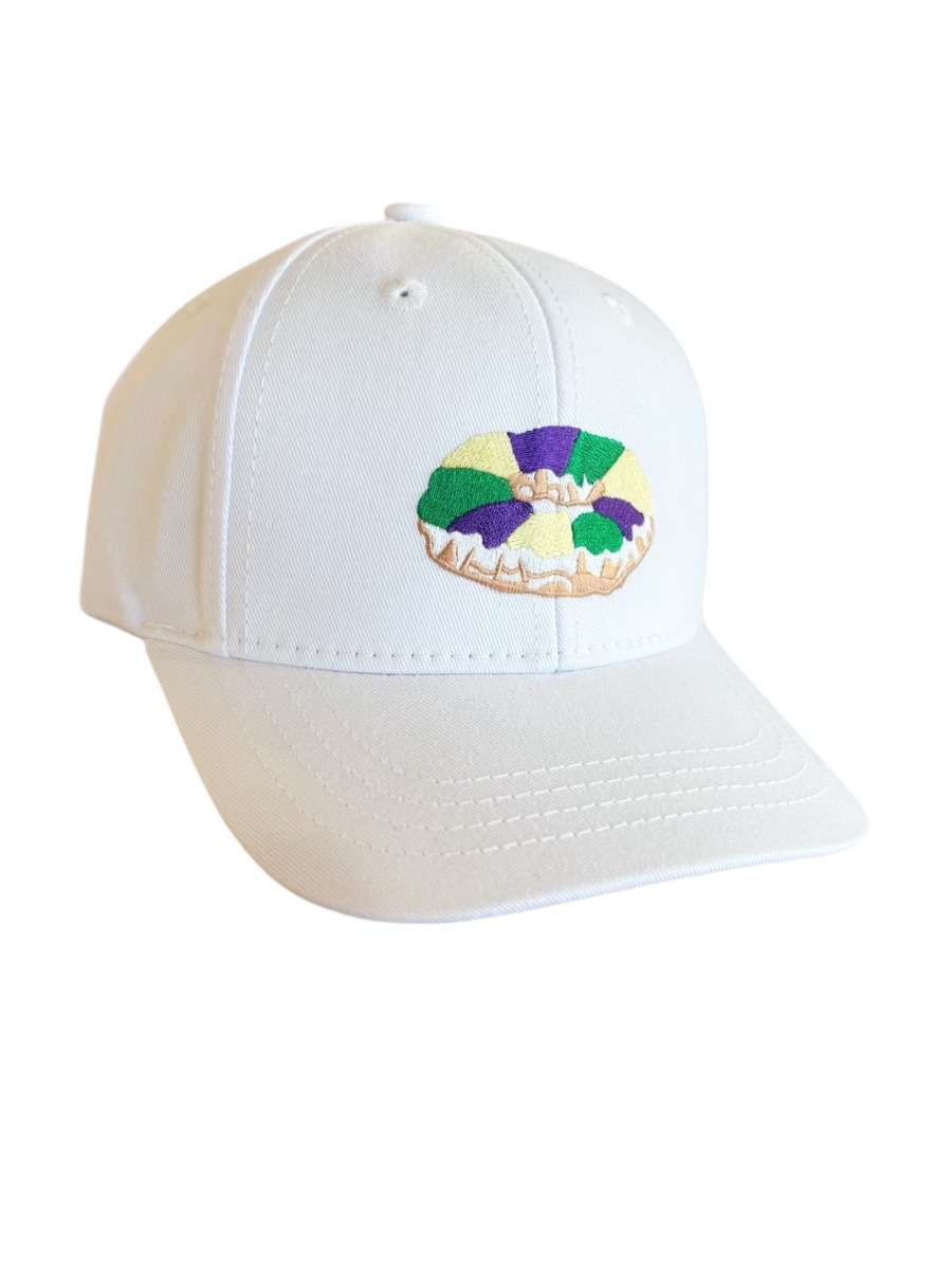 Mardi Gras King Cake Embroidered White Cap - ZukaBaby