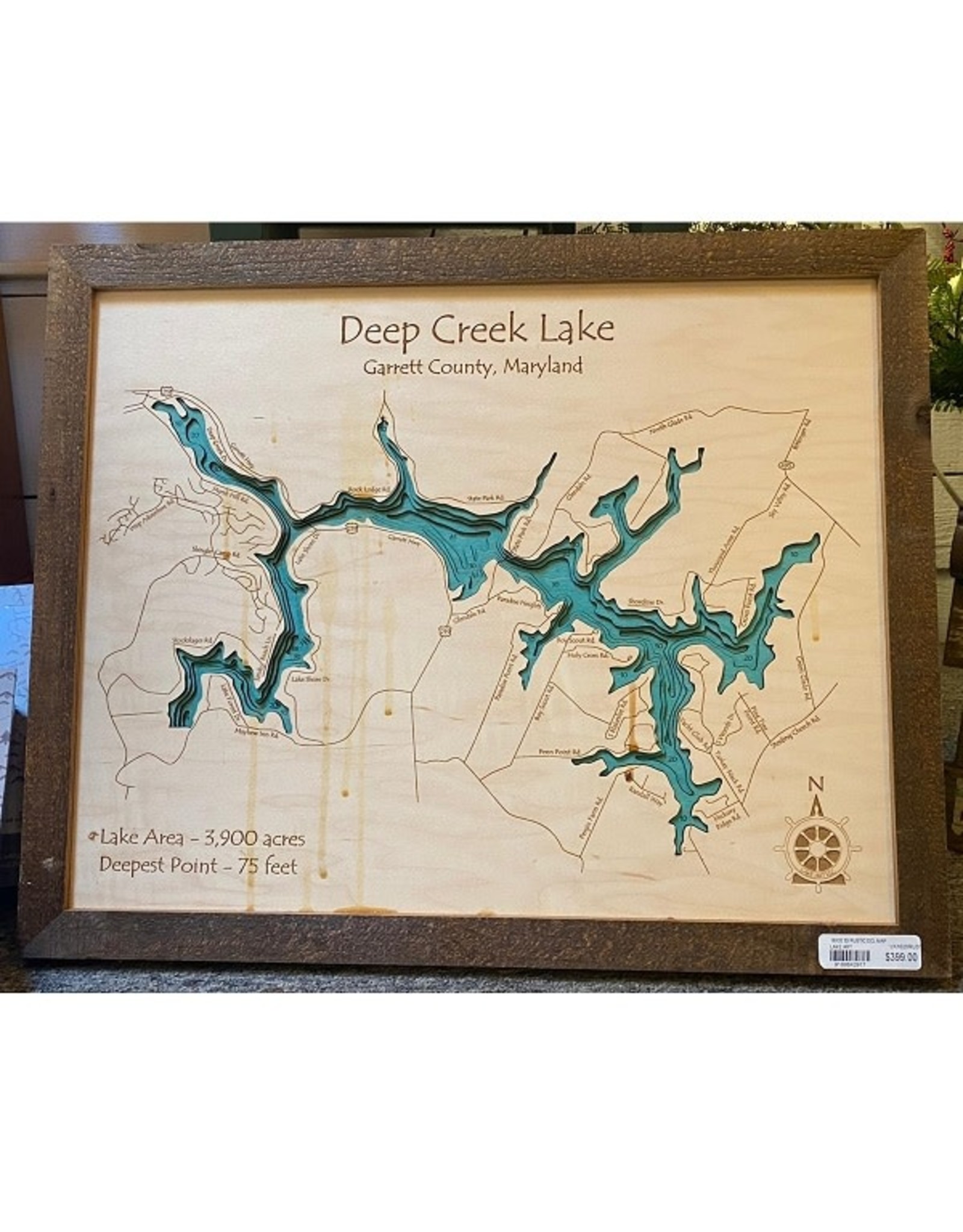 DEEP CREEK LAKE MAP 3D RUSTIC - Schoolhouse Earth