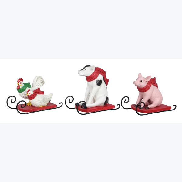 Youngs Resin Country Christmas Animal on Sled - Beyond the Barn