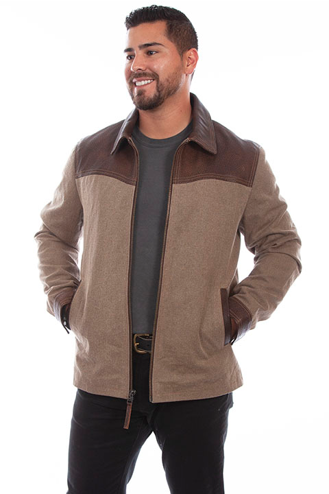 Scully Mens Leather Trim Zip Front Jacket - Brown - Beyond the Barn