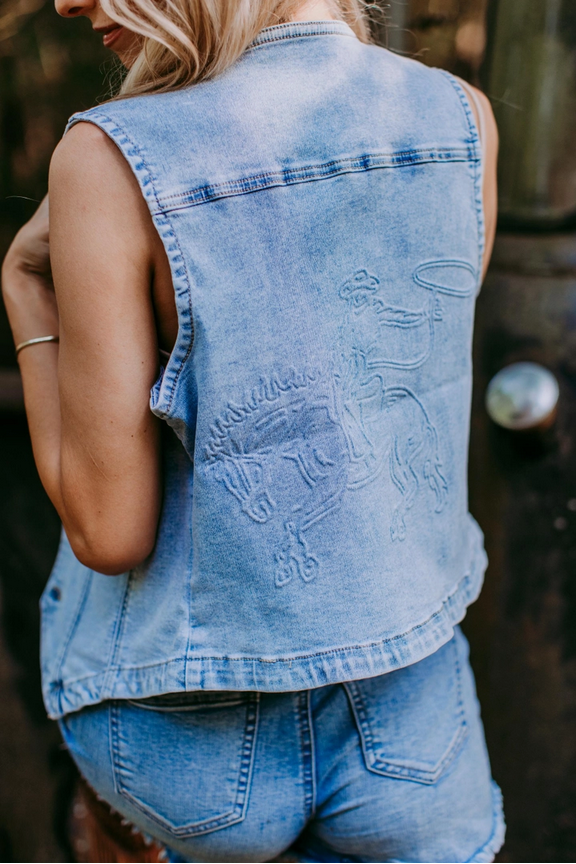 Womens Sterling Embossed Denim Vest - Beyond the Barn