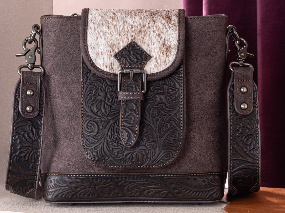 Trinity Ranch Genuine Hair-On Cowhide Tooled Concealed Carry Crossbody ...
