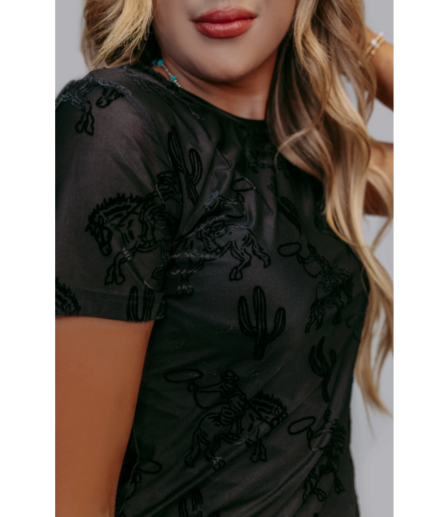 Womens Bronc 3D Print Mesh Top - Beyond the Barn