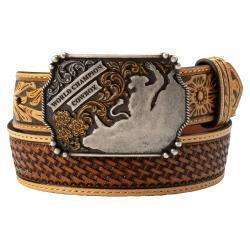 3D Boys Belt Basket Weave Inlay Natural Brown - Beyond the Barn