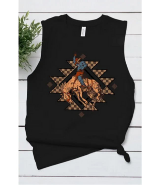 Womens Cowboy Aztec Graphic Muscle Tank - Beyond the Barn