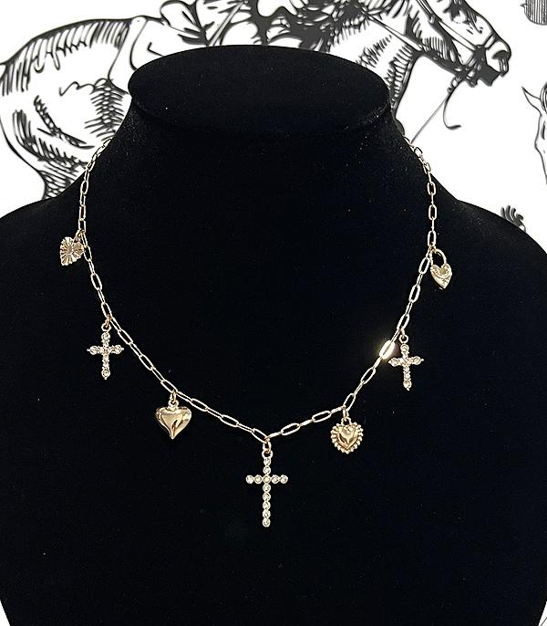 Western Gold Cross Charm Necklace - Beyond the Barn