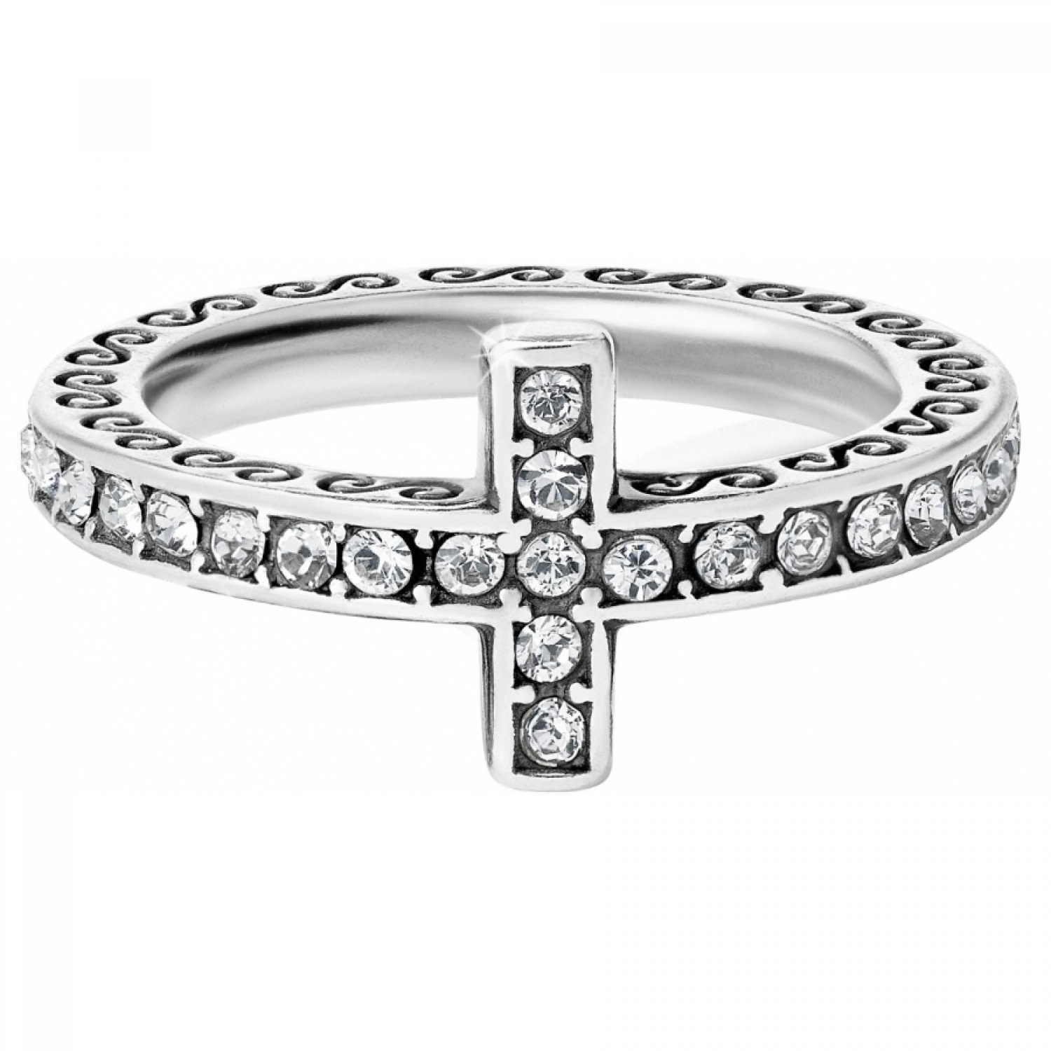 Brighton Silver Starry Night Cross Ring - 7 - Rhinestone Angel