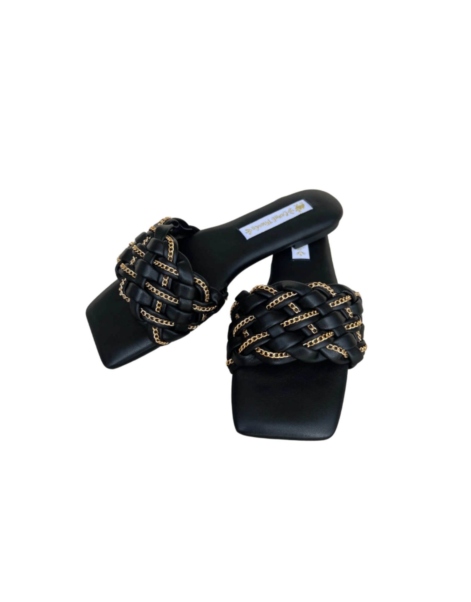 Black & Gold Chelsi Slides - Rhinestone Angel