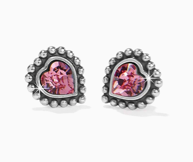 Brighton Shimmer Heart Mini Post Earrings Pink - Rhinestone Angel