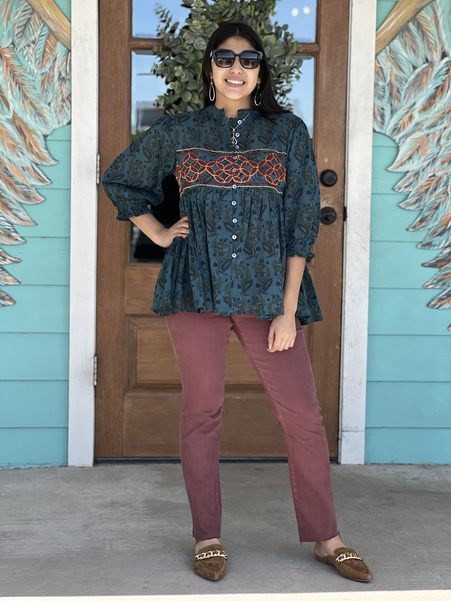 Maroon High Rise Slim Straight Denim - Rhinestone Angel