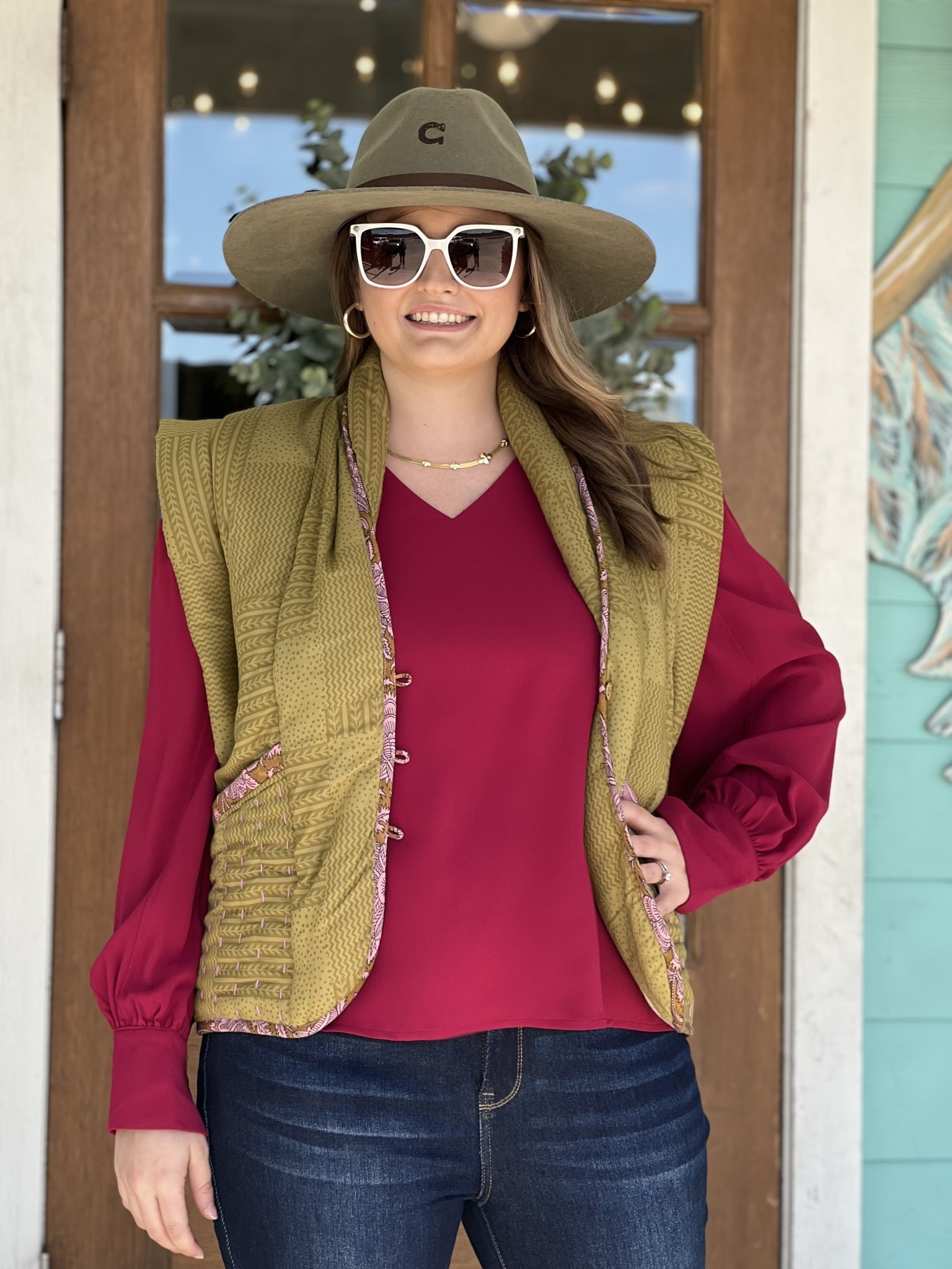 Viv Mustard Quilted Vest - Rhinestone Angel