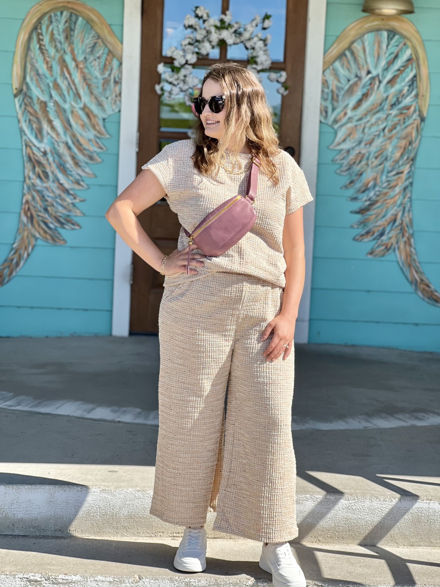 Tan Boucle Textured Pants - Rhinestone Angel