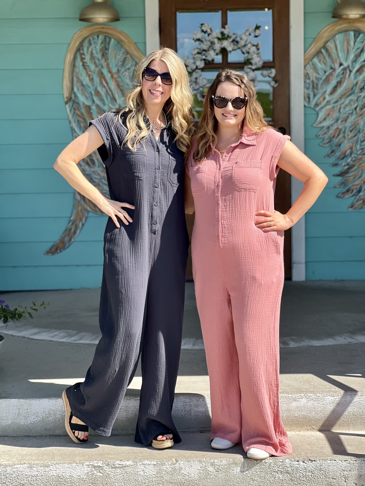Dusty Rose Relaxed Fit Jumpsuit - Rhinestone Angel