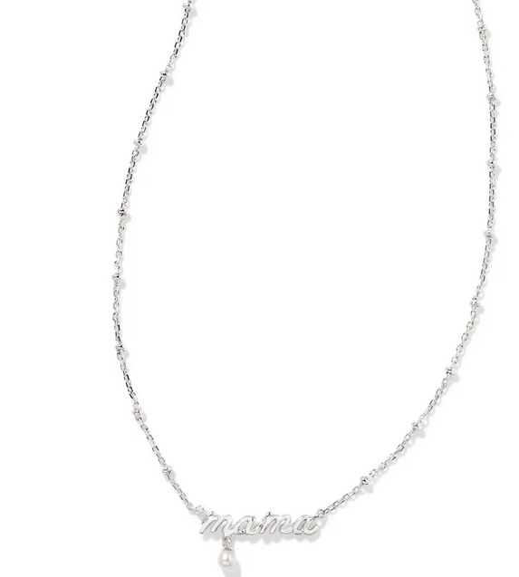 Kendra Scott Mama Script Pendant Necklace Rhod White Pearl - Rhinestone ...