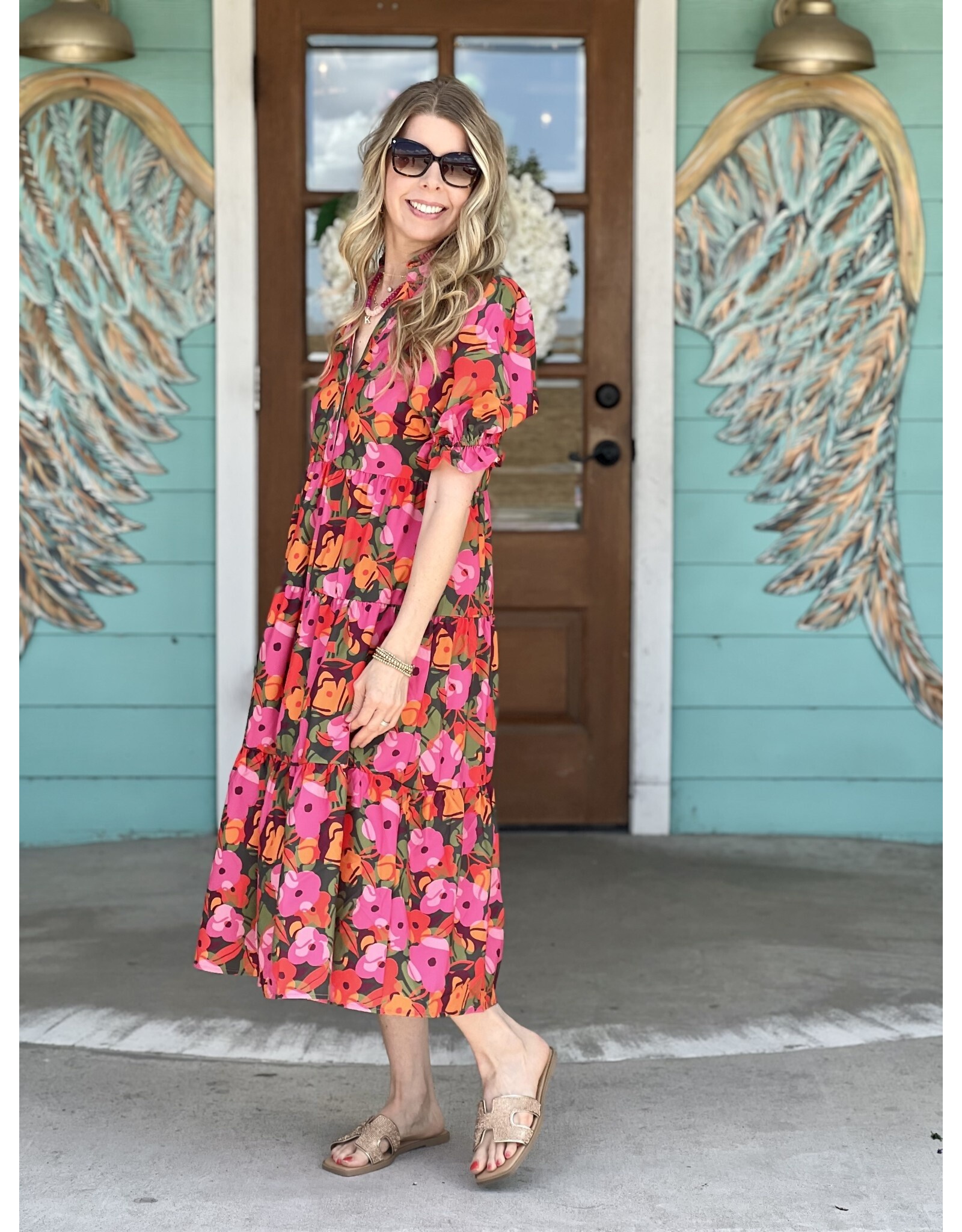 Evie Olive You Floral Dress - Rhinestone Angel