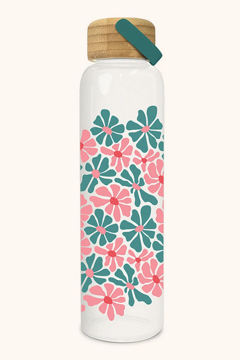 Daisy Maze Glass Water Bottle - Rhinestone Angel