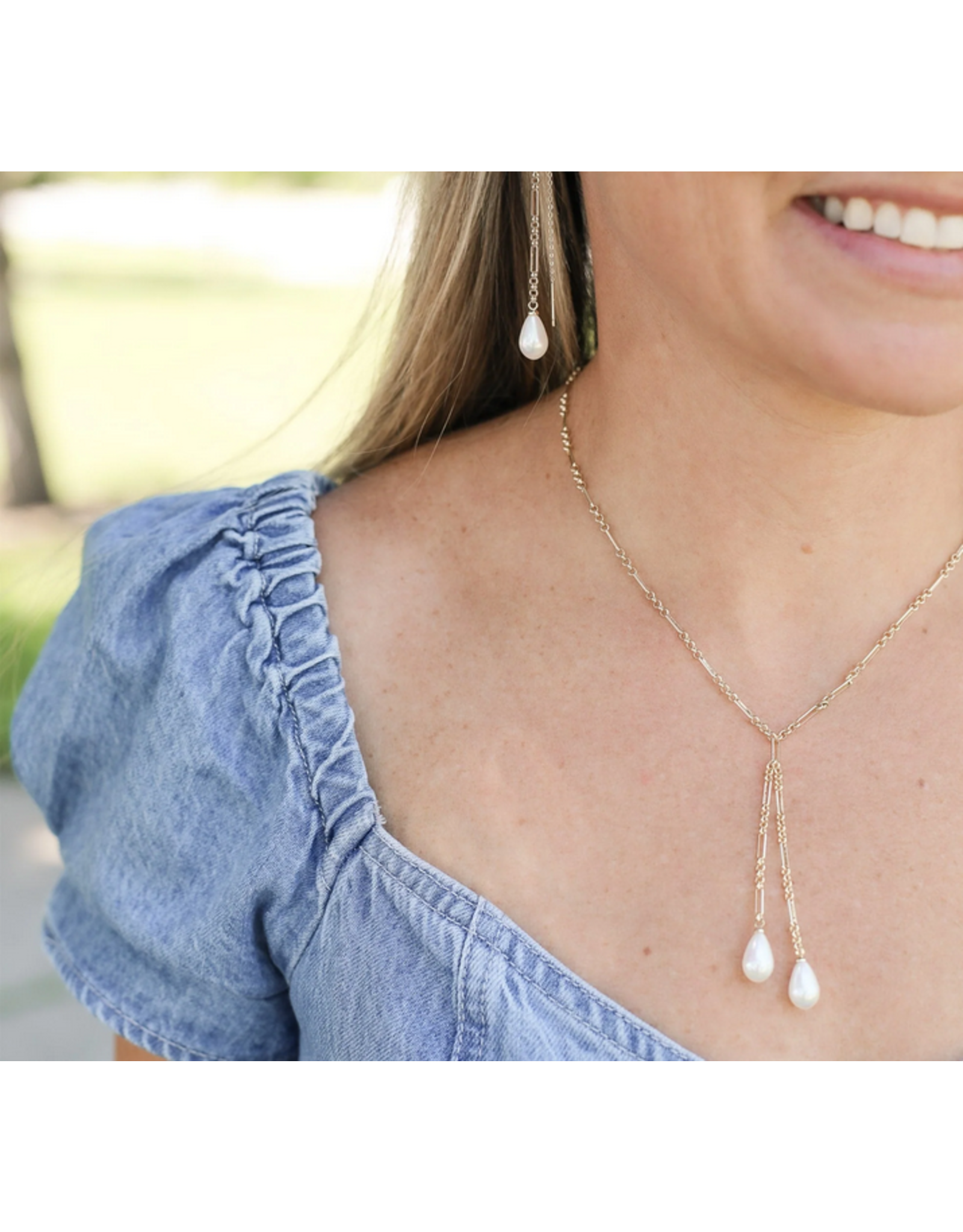 Natalie Wood Allure Pearl Lariat Necklace - Rhinestone Angel