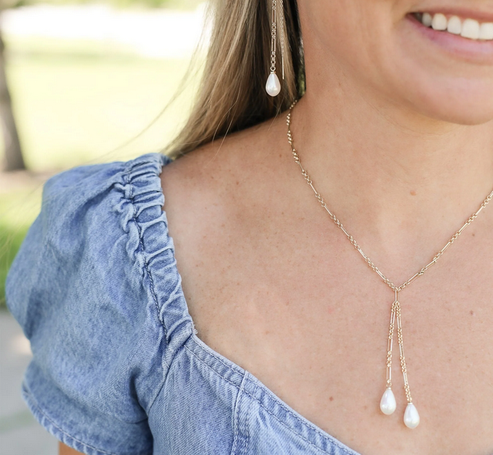 Natalie Wood Allure Pearl Lariat Necklace - Rhinestone Angel