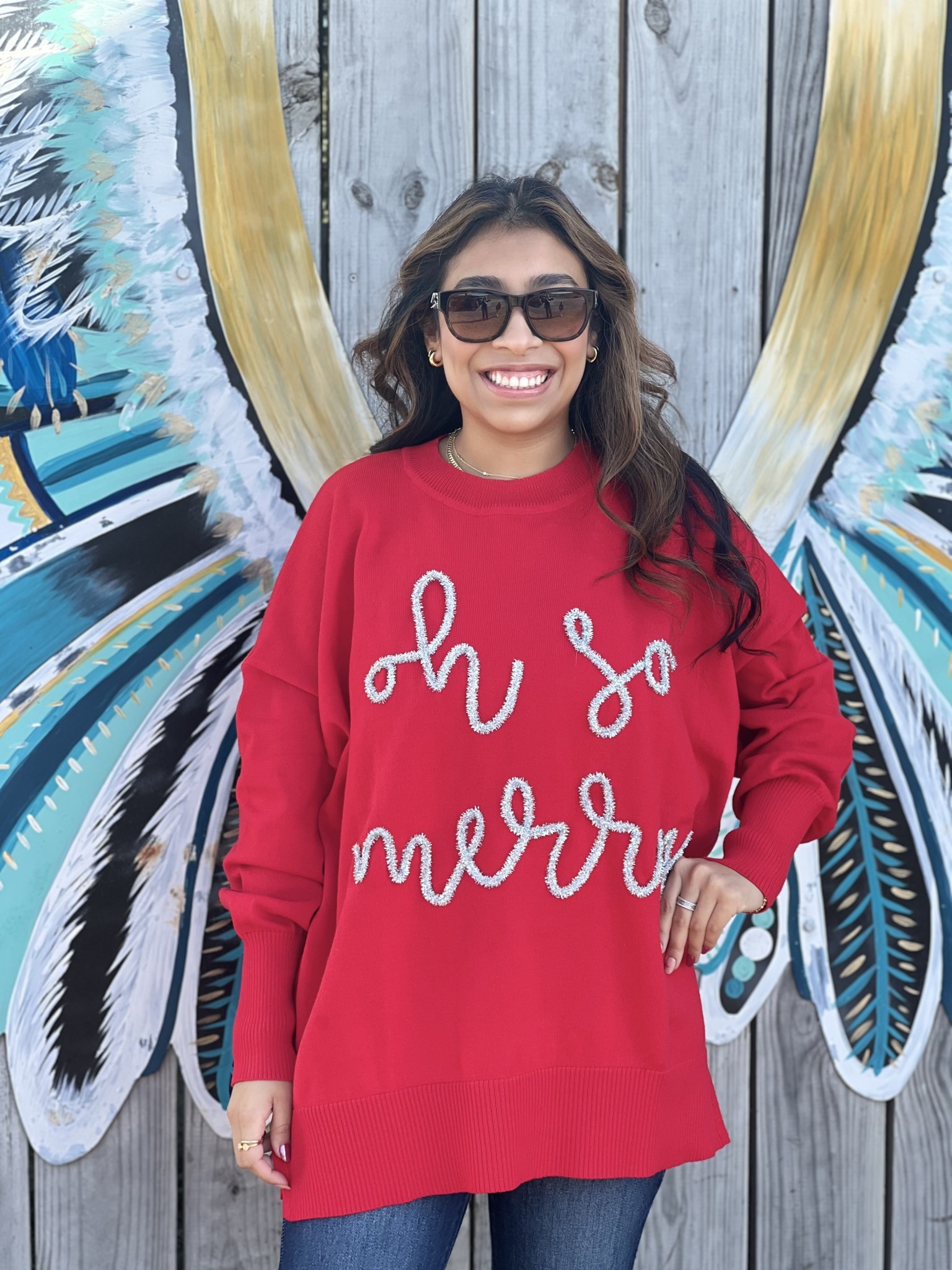 Red Sparkle Oh So Merry Sweatshirt - Rhinestone Angel